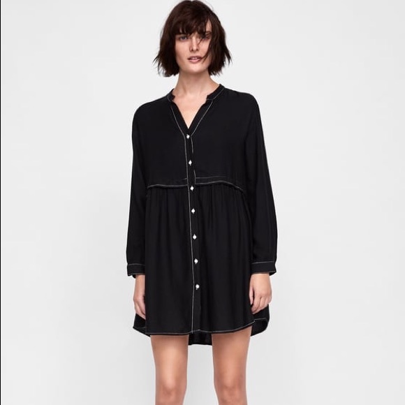 Zara | Dresses | Zara Dress With Contrasting Topstitching | Poshmark